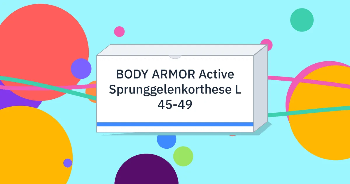 Symbolbild: Packung mit der Aufschrift BODY ARMOR Active Sprunggelenkorthese L 45-49 (PZN 16630625) – Verfügbarkeit und Bezug in Apotheken in Frankfurt am Main