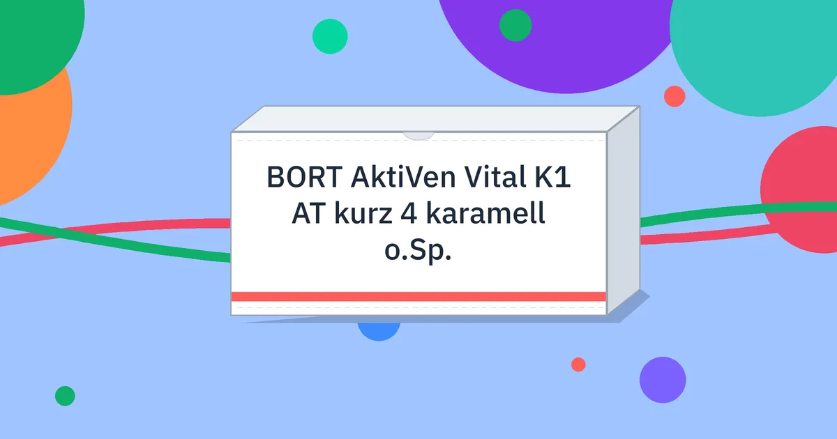 Symbolbild: Packung mit der Aufschrift BORT AktiVen Vital K1 AT kurz 4 karamell o.Sp. (PZN 13737015) – Verfügbarkeit und Bezug in Apotheken in Frankfurt am Main