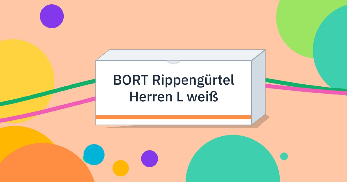 Symbolbild: Packung mit der Aufschrift BORT Rippengürtel Herren L weiß (PZN 02687917) – Verfügbarkeit und Bezug in Apotheken in Frankfurt am Main