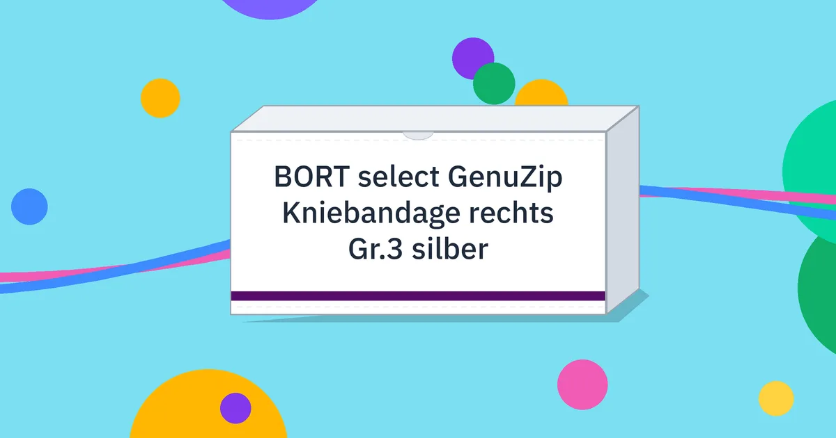 Symbolbild: Packung mit der Aufschrift BORT select GenuZip Kniebandage rechts Gr.3 silber (PZN 16844208) – Verfügbarkeit und Bezug in Apotheken in Frankfurt am Main