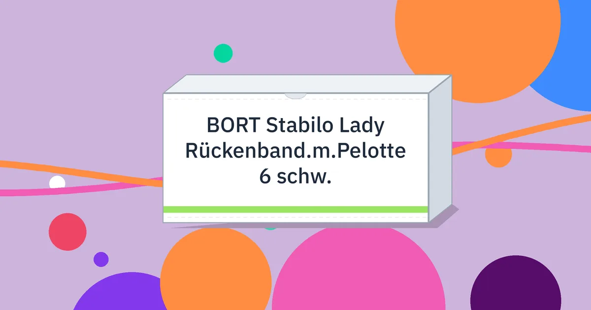 Symbolbild: Packung mit der Aufschrift BORT Stabilo Lady Rückenband.m.Pelotte 6 schw. (PZN 07673274) – Verfügbarkeit und Bezug in Apotheken in Frankfurt am Main