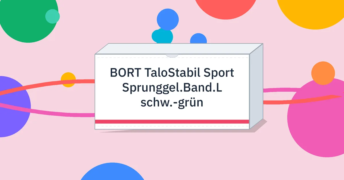 Symbolbild: Packung mit der Aufschrift BORT TaloStabil Sport Sprunggel.Band.L schw.-grün (PZN 10207819) – Verfügbarkeit und Bezug in Apotheken in Frankfurt am Main