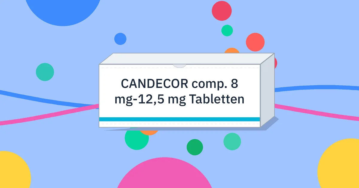 Symbolbild: Packung mit der Aufschrift CANDECOR comp. 8 mg-12,5 mg Tabletten (PZN 09633540) – Verfügbarkeit und Bezug in Apotheken in Frankfurt am Main