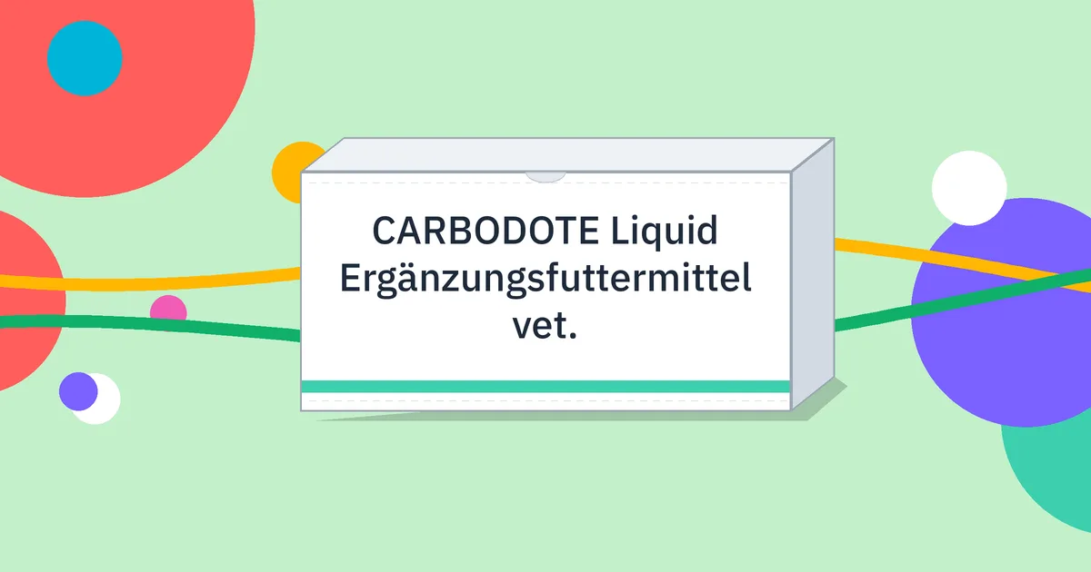 Symbolbild: Packung mit der Aufschrift CARBODOTE Liquid Ergänzungsfuttermittel vet. (PZN 19491779) – Verfügbarkeit und Bezug in Apotheken in Frankfurt am Main
