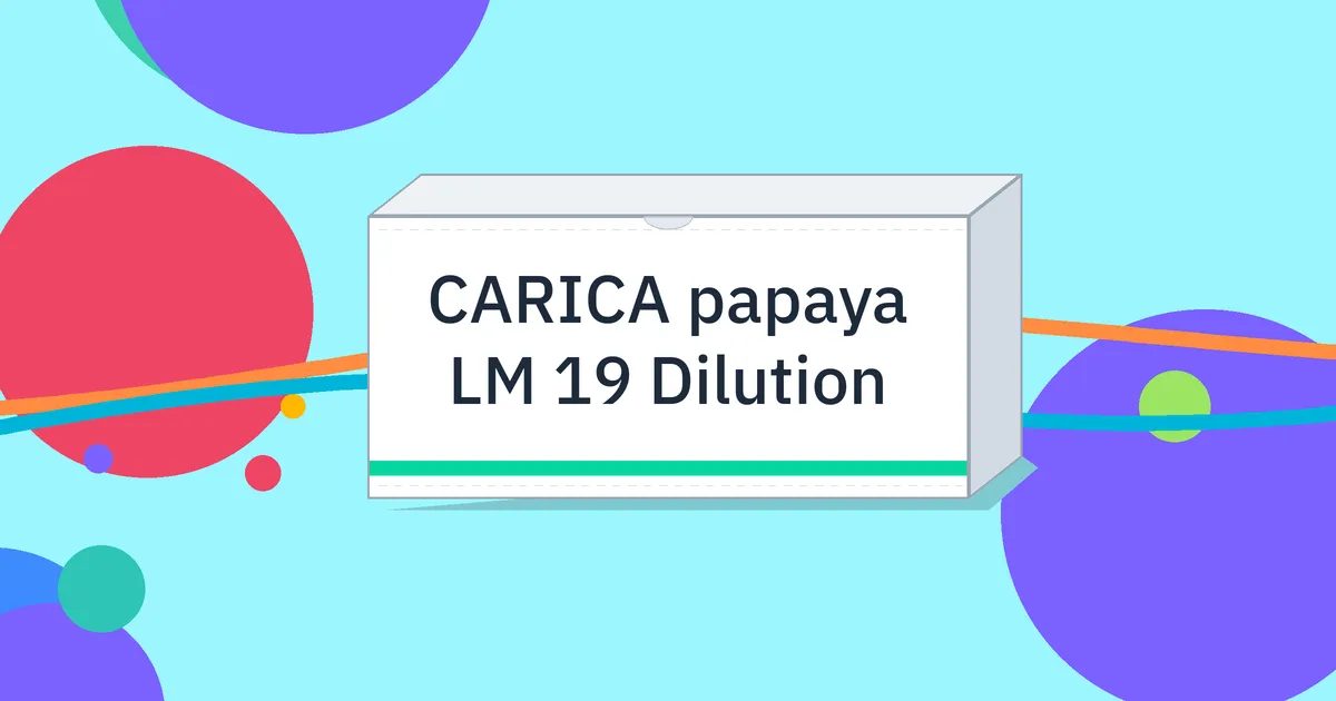 Symbolbild: Packung mit der Aufschrift CARICA papaya LM 19 Dilution (PZN 13430630) – Verfügbarkeit und Bezug in Apotheken in Frankfurt am Main