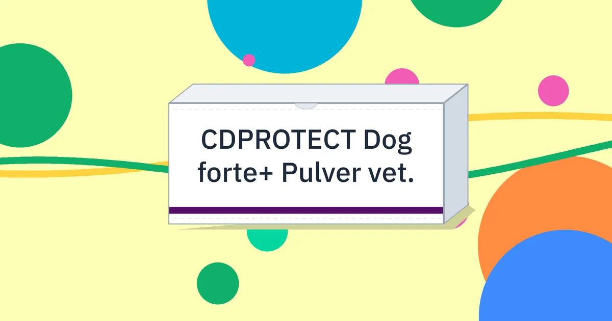 Symbolbild: Packung mit der Aufschrift CDPROTECT Dog forte+ Pulver vet. (PZN 18367155) – Verfügbarkeit und Bezug in Apotheken in Frankfurt am Main