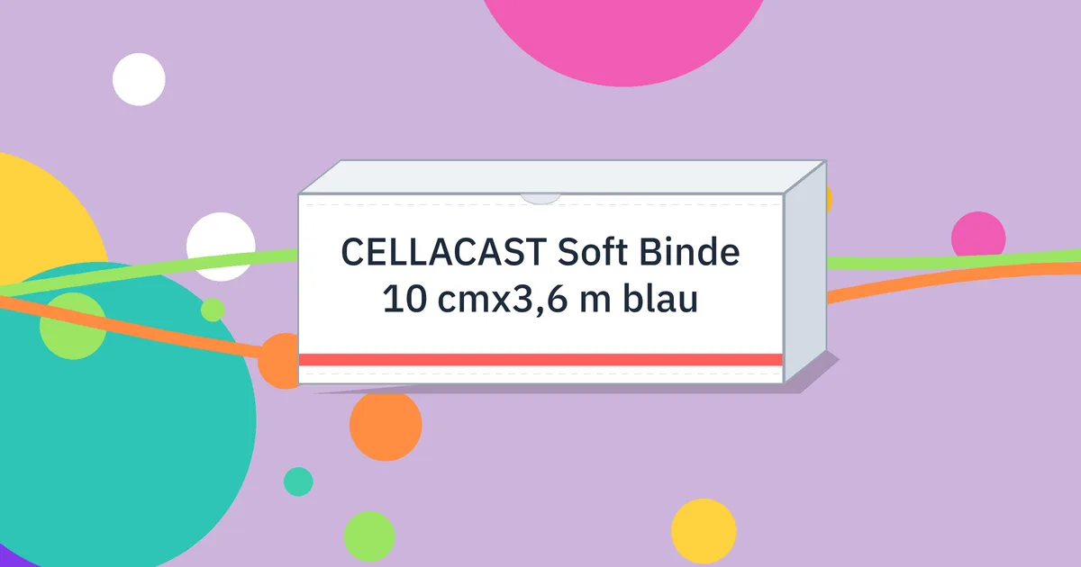 Symbolbild: Packung mit der Aufschrift CELLACAST Soft Binde 10 cmx3,6 m blau (PZN 14252202) – Verfügbarkeit und Bezug in Apotheken in Frankfurt am Main