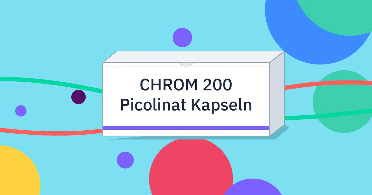 Symbolbild: Packung mit der Aufschrift CHROM 200 Picolinat Kapseln (PZN 11231234) – Verfügbarkeit und Bezug in Apotheken in Frankfurt am Main
