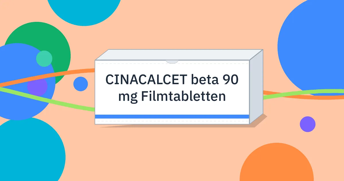 Symbolbild: Packung mit der Aufschrift CINACALCET beta 90 mg Filmtabletten (PZN 15781405) – Verfügbarkeit und Bezug in Apotheken in Frankfurt am Main