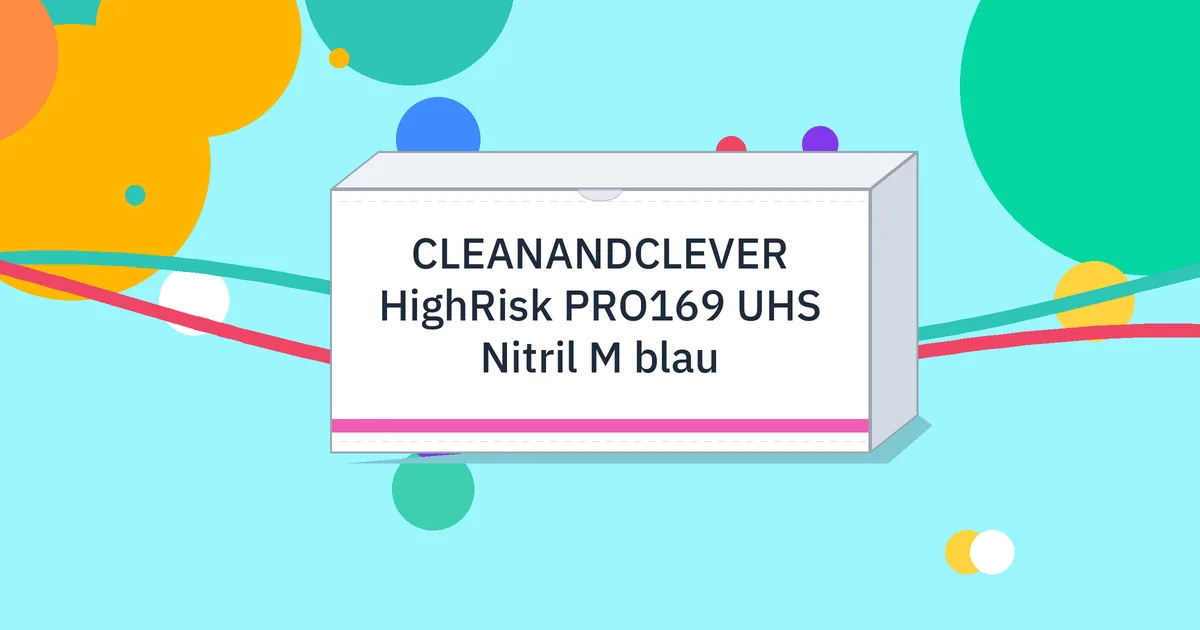 Symbolbild: Packung mit der Aufschrift CLEANANDCLEVER HighRisk PRO169 UHS Nitril M blau (PZN 18162789) – Verfügbarkeit und Bezug in Apotheken in Frankfurt am Main
