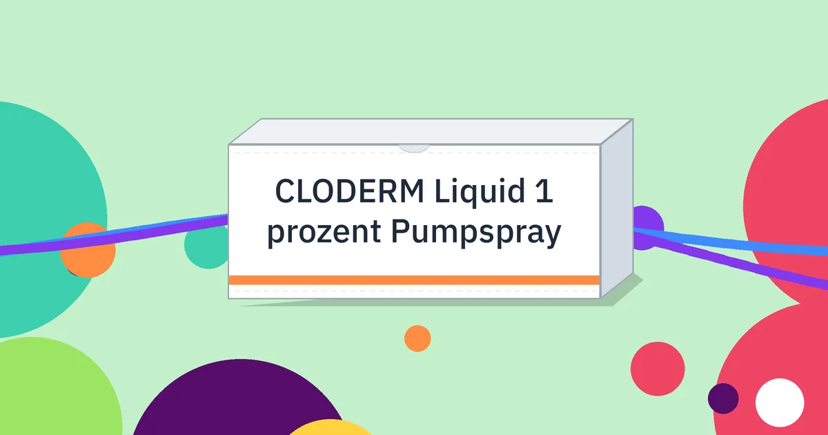 Symbolbild: Packung mit der Aufschrift CLODERM Liquid 1 prozent Pumpspray (PZN 00976617) – Verfügbarkeit und Bezug in Apotheken in Frankfurt am Main