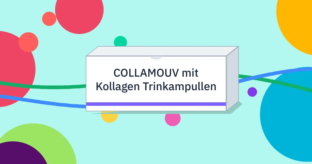 Symbolbild: Packung mit der Aufschrift COLLAMOUV mit Kollagen Trinkampullen (PZN 20127346) – Verfügbarkeit und Bezug in Apotheken in Frankfurt am Main