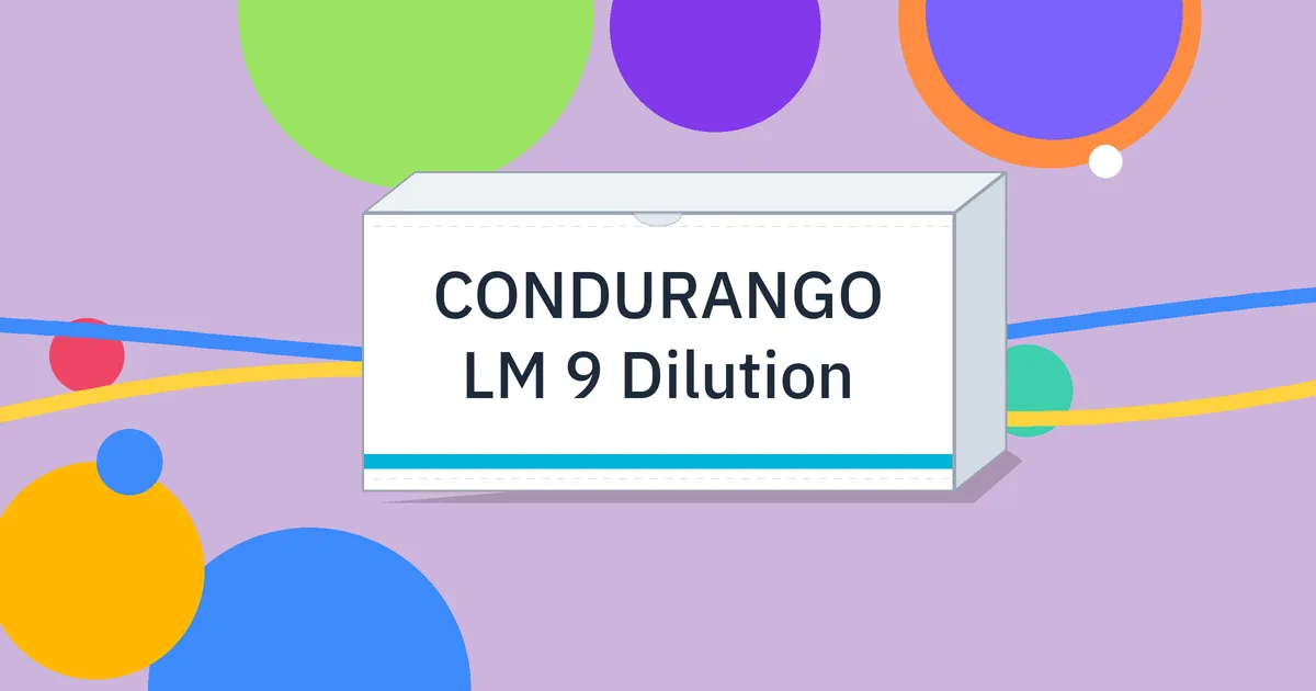 Symbolbild: Packung mit der Aufschrift CONDURANGO LM 9 Dilution (PZN 13449664) – Verfügbarkeit und Bezug in Apotheken in Frankfurt am Main