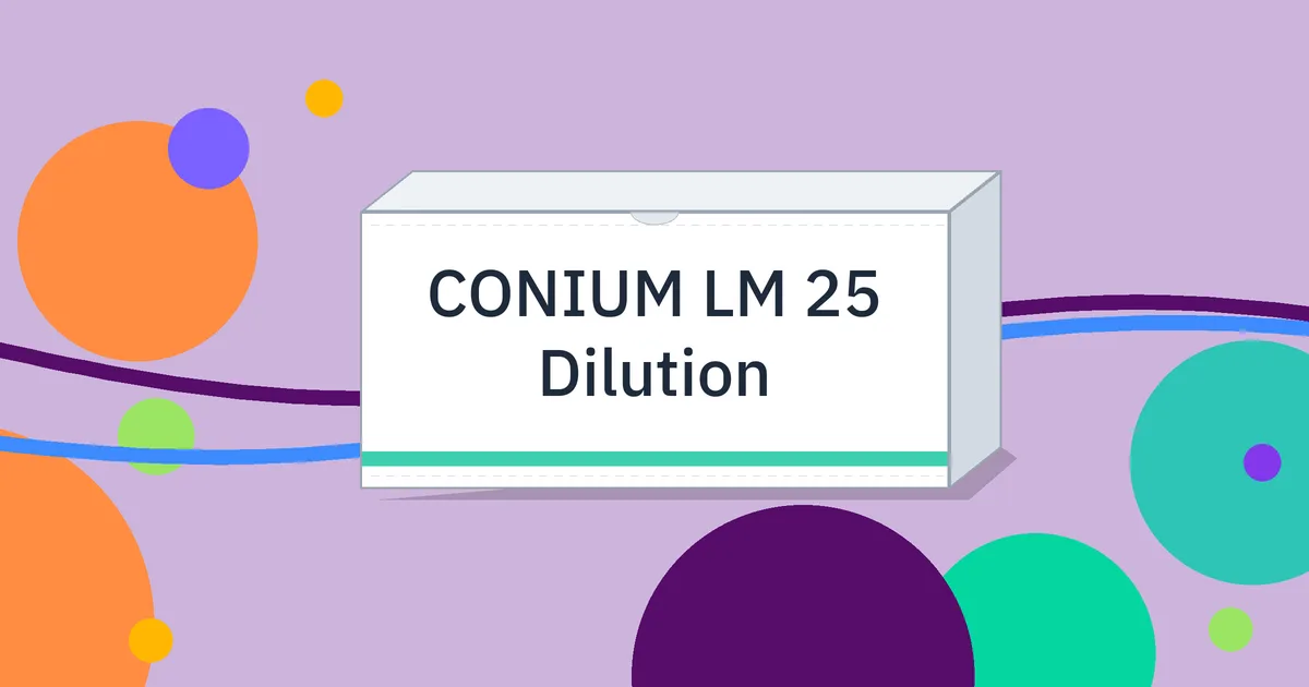 Symbolbild: Packung mit der Aufschrift CONIUM LM 25 Dilution (PZN 12833202) – Verfügbarkeit und Bezug in Apotheken in Frankfurt am Main