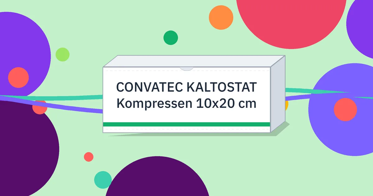 Symbolbild: Packung mit der Aufschrift CONVATEC KALTOSTAT Kompressen 10x20 cm (PZN 14199979) – Verfügbarkeit und Bezug in Apotheken in Frankfurt am Main