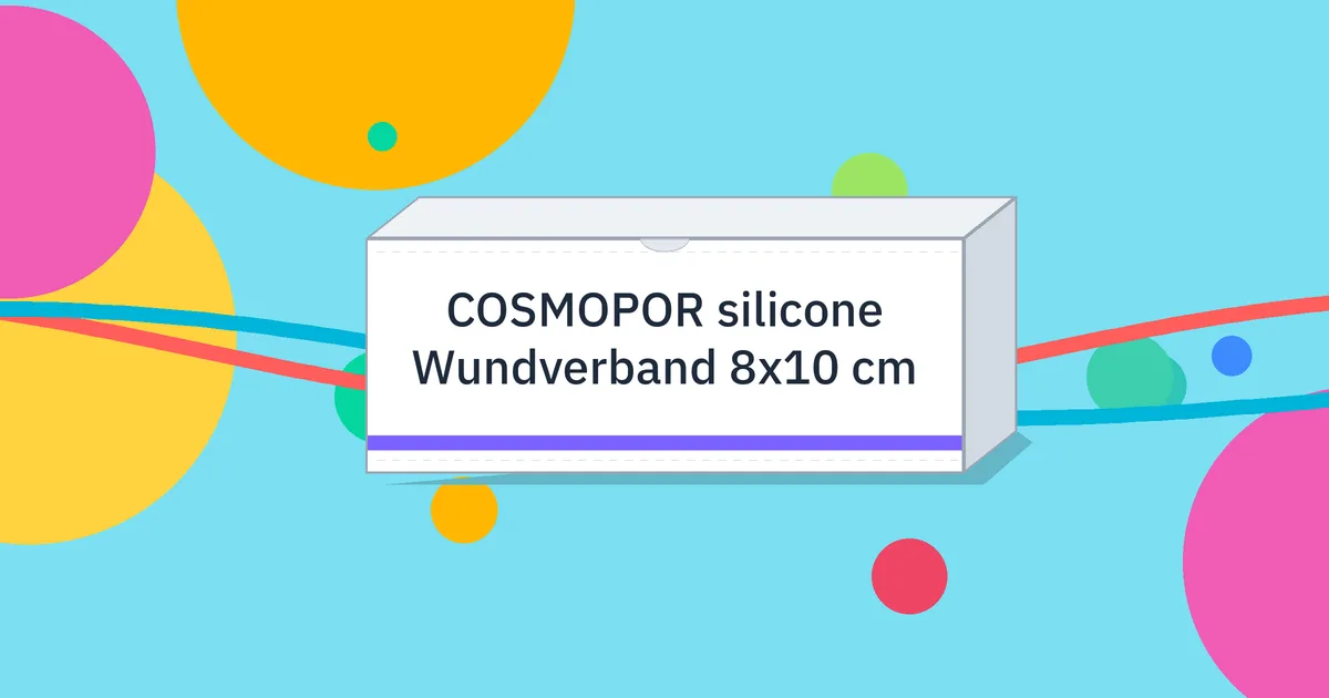 Symbolbild: Packung mit der Aufschrift COSMOPOR silicone Wundverband 8x10 cm (PZN 18303882) – Verfügbarkeit und Bezug in Apotheken in Frankfurt am Main