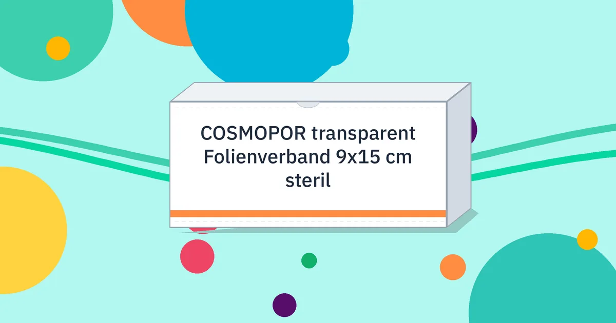 Symbolbild: Packung mit der Aufschrift COSMOPOR transparent Folienverband 9x15 cm steril (PZN 19452526) – Verfügbarkeit und Bezug in Apotheken in Frankfurt am Main
