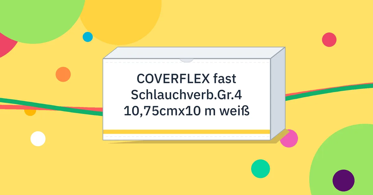 Symbolbild: Packung mit der Aufschrift COVERFLEX fast Schlauchverb.Gr.4 10,75cmx10 m weiß (PZN 19068319) – Verfügbarkeit und Bezug in Apotheken in Frankfurt am Main