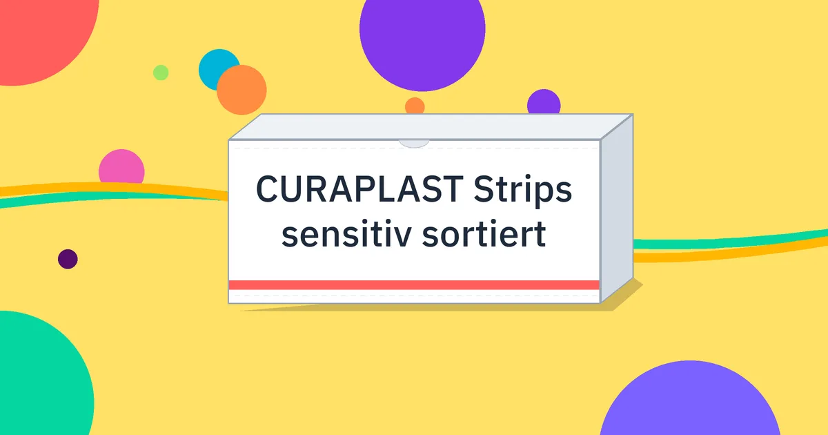 Symbolbild: Packung mit der Aufschrift CURAPLAST Strips sensitiv sortiert (PZN 07366715) – Verfügbarkeit und Bezug in Apotheken in Frankfurt am Main