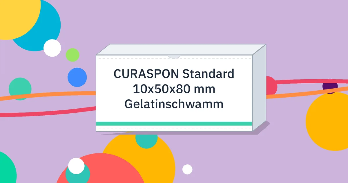 Symbolbild: Packung mit der Aufschrift CURASPON Standard 10x50x80 mm Gelatinschwamm (PZN 09746907) – Verfügbarkeit und Bezug in Apotheken in Frankfurt am Main