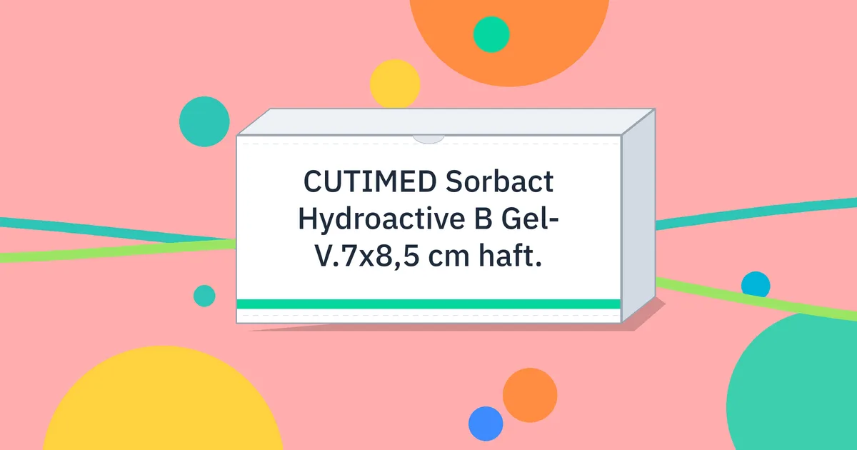 Symbolbild: Packung mit der Aufschrift CUTIMED Sorbact Hydroactive B Gel-V.7x8,5 cm haft. (PZN 14221472) – Verfügbarkeit und Bezug in Apotheken in Frankfurt am Main