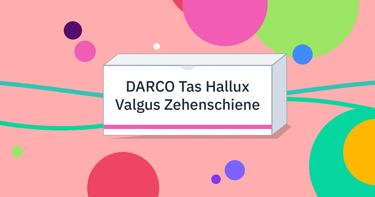 Symbolbild: Packung mit der Aufschrift DARCO Tas Hallux Valgus Zehenschiene (PZN 06833698) – Verfügbarkeit und Bezug in Apotheken in Frankfurt am Main