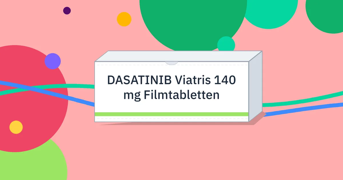 Symbolbild: Packung mit der Aufschrift DASATINIB Viatris 140 mg Filmtabletten (PZN 18274703) – Verfügbarkeit und Bezug in Apotheken in Frankfurt am Main