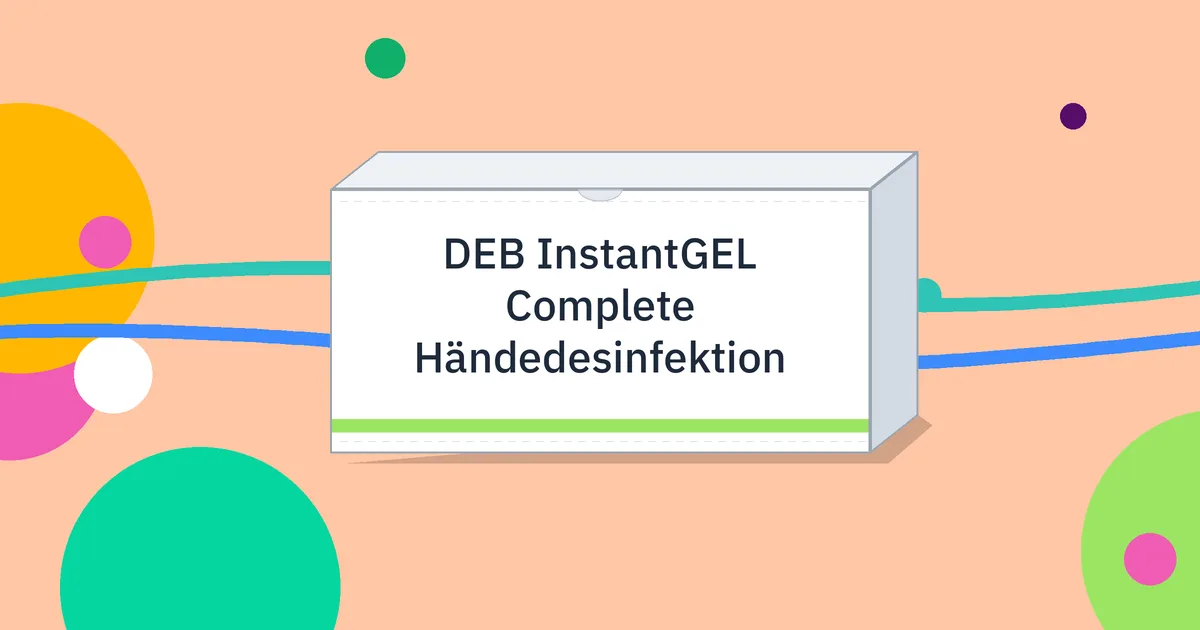 Symbolbild: Packung mit der Aufschrift DEB InstantGEL Complete Händedesinfektion (PZN 14143163) – Verfügbarkeit und Bezug in Apotheken in Frankfurt am Main