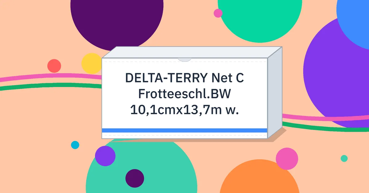 Symbolbild: Packung mit der Aufschrift DELTA-TERRY Net C Frotteeschl.BW 10,1cmx13,7m w. (PZN 00855440) – Verfügbarkeit und Bezug in Apotheken in Frankfurt am Main