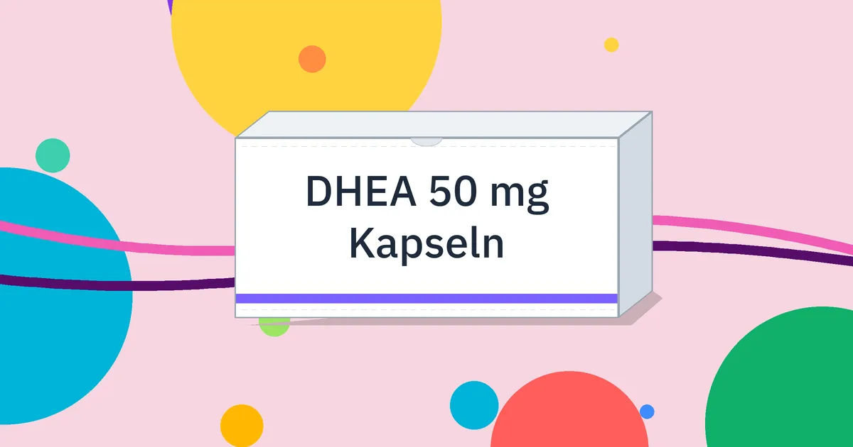 Symbolbild: Packung mit der Aufschrift DHEA 50 mg Kapseln (PZN 18682856) – Verfügbarkeit und Bezug in Apotheken in Frankfurt am Main