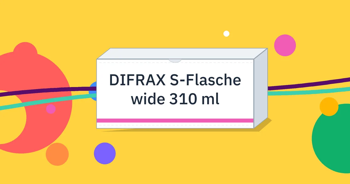 Symbolbild: Packung mit der Aufschrift DIFRAX S-Flasche wide 310 ml (PZN 12518096) – Verfügbarkeit und Bezug in Apotheken in Frankfurt am Main