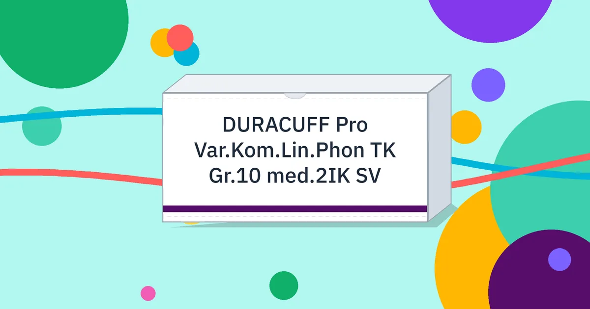 Symbolbild: Packung mit der Aufschrift DURACUFF Pro Var.Kom.Lin.Phon TK Gr.10 med.2IK SV (PZN 19245112) – Verfügbarkeit und Bezug in Apotheken in Frankfurt am Main