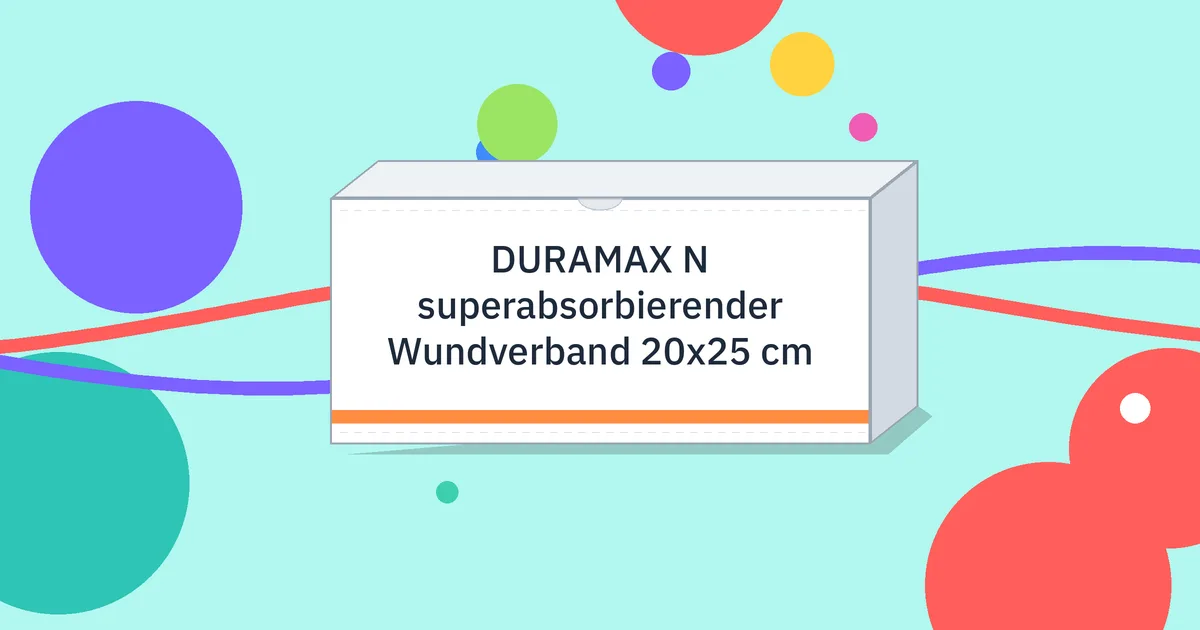 Symbolbild: Packung mit der Aufschrift DURAMAX N superabsorbierender Wundverband 20x25 cm (PZN 19793339) – Verfügbarkeit und Bezug in Apotheken in Frankfurt am Main