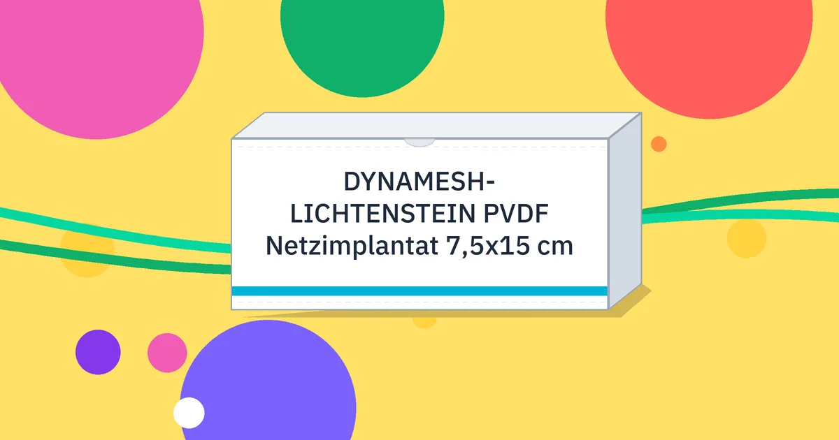 Symbolbild: Packung mit der Aufschrift DYNAMESH-LICHTENSTEIN PVDF Netzimplantat 7,5x15 cm (PZN 19372690) – Verfügbarkeit und Bezug in Apotheken in Frankfurt am Main