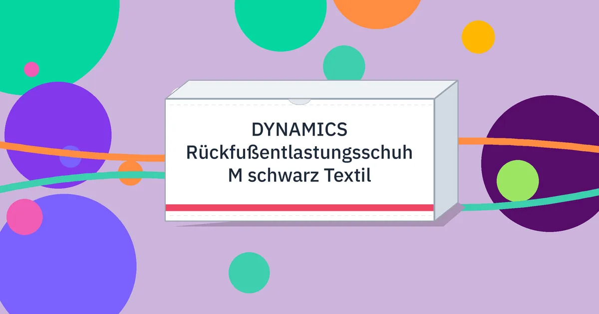 Symbolbild: Packung mit der Aufschrift DYNAMICS Rückfußentlastungsschuh M schwarz Textil (PZN 10635509) – Verfügbarkeit und Bezug in Apotheken in Frankfurt am Main