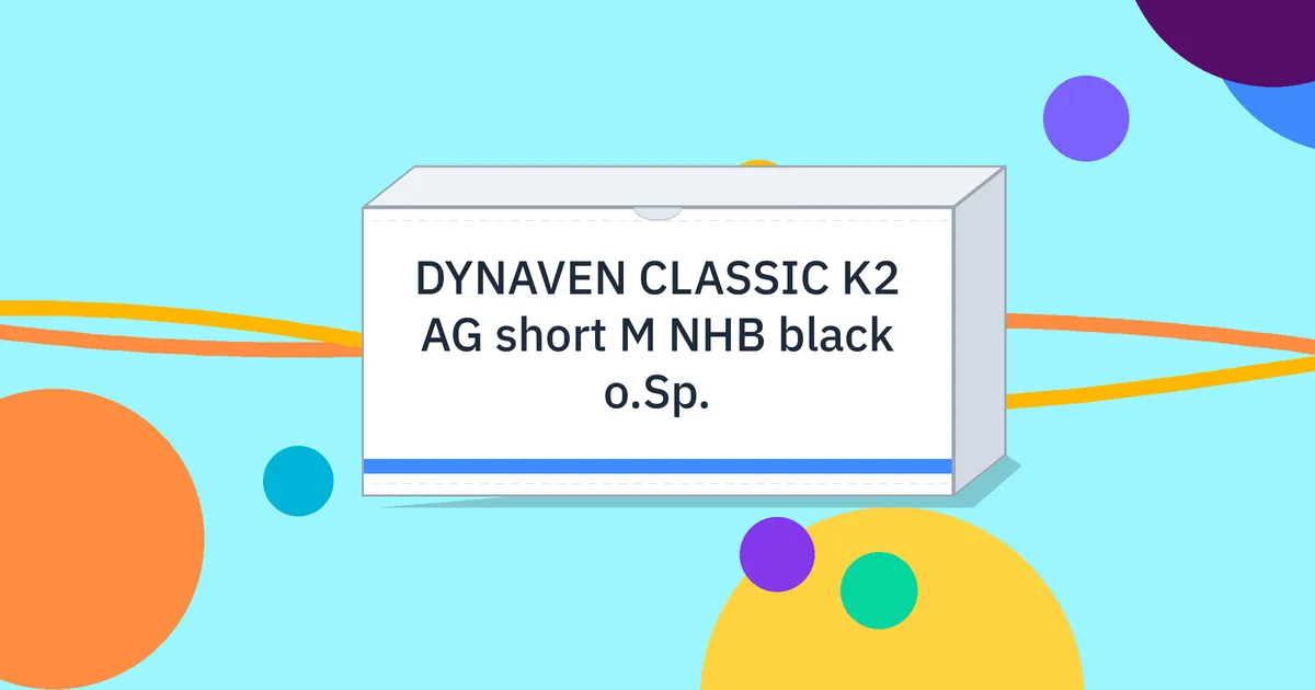 Symbolbild: Packung mit der Aufschrift DYNAVEN CLASSIC K2 AG short M NHB black o.Sp. (PZN 18418266) – Verfügbarkeit und Bezug in Apotheken in Frankfurt am Main