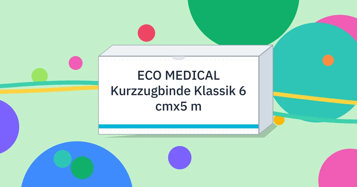 Symbolbild: Packung mit der Aufschrift ECO MEDICAL Kurzzugbinde Klassik 6 cmx5 m (PZN 00743818) – Verfügbarkeit und Bezug in Apotheken in Frankfurt am Main