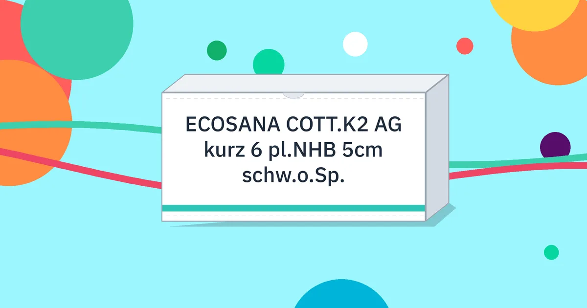 Symbolbild: Packung mit der Aufschrift ECOSANA COTT.K2 AG kurz 6 pl.NHB 5cm schw.o.Sp. (PZN 16950703) – Verfügbarkeit und Bezug in Apotheken in Frankfurt am Main