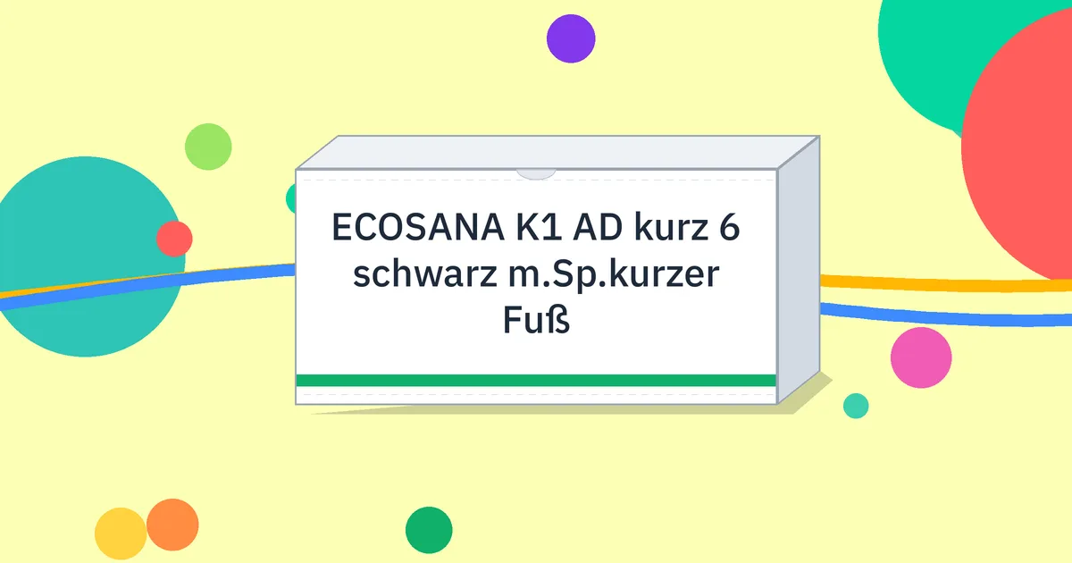 Symbolbild: Packung mit der Aufschrift ECOSANA K1 AD kurz 6 schwarz m.Sp.kurzer Fuß (PZN 04725214) – Verfügbarkeit und Bezug in Apotheken in Frankfurt am Main