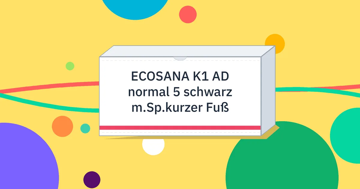 Symbolbild: Packung mit der Aufschrift ECOSANA K1 AD normal 5 schwarz m.Sp.kurzer Fuß (PZN 04724982) – Verfügbarkeit und Bezug in Apotheken in Frankfurt am Main