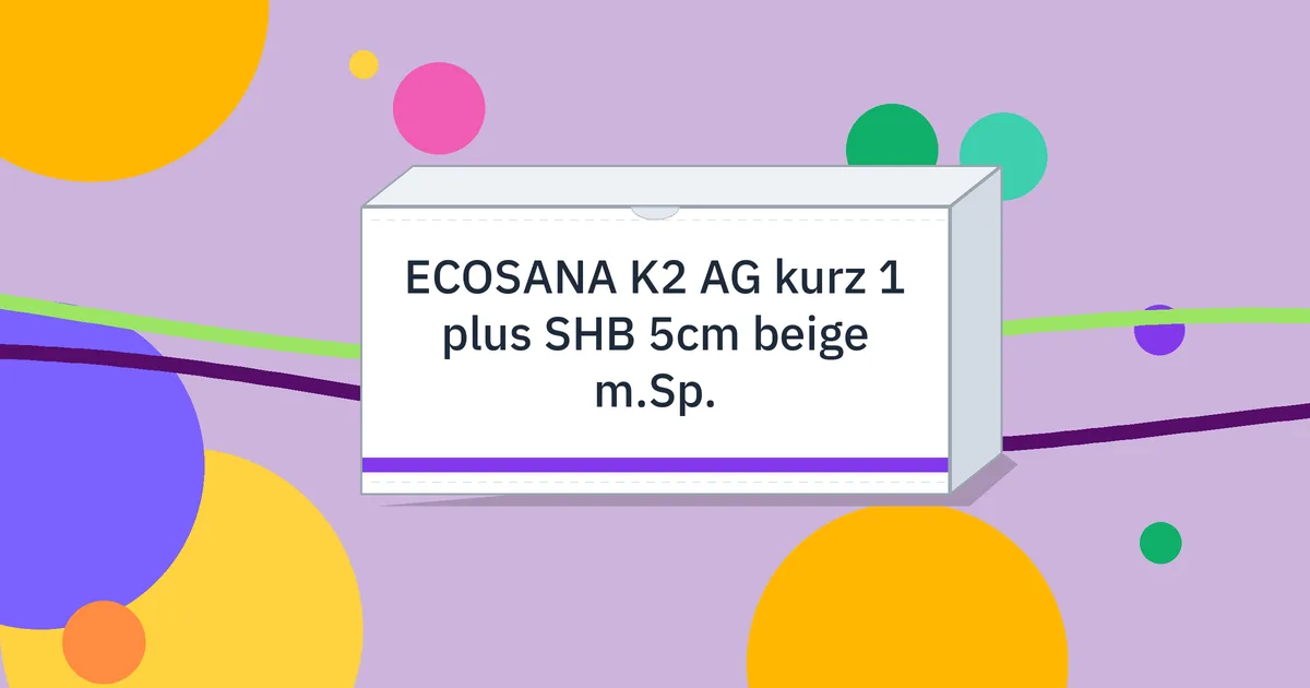 Symbolbild: Packung mit der Aufschrift ECOSANA K2 AG kurz 1 plus SHB 5cm beige m.Sp. (PZN 01377362) – Verfügbarkeit und Bezug in Apotheken in Frankfurt am Main