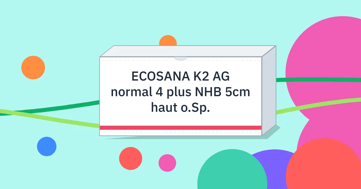 Symbolbild: Packung mit der Aufschrift ECOSANA K2 AG normal 4 plus NHB 5cm haut o.Sp. (PZN 01452589) – Verfügbarkeit und Bezug in Apotheken in Frankfurt am Main