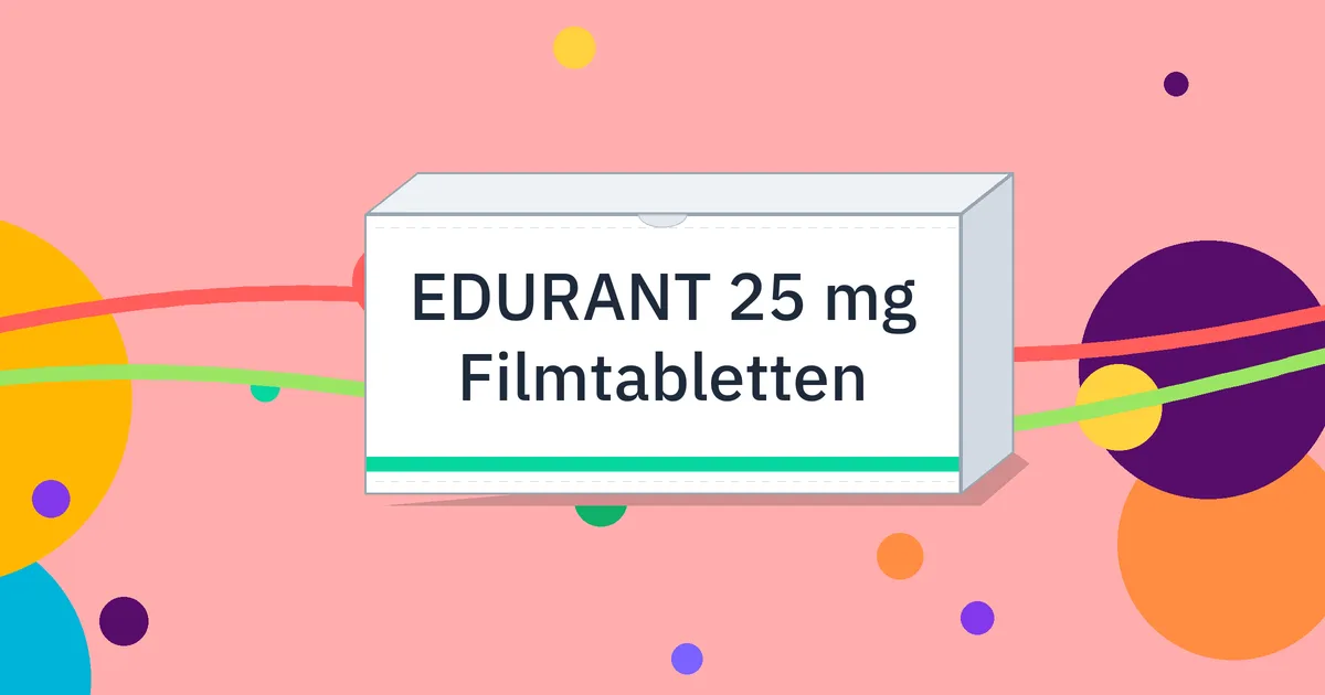 Symbolbild: Packung mit der Aufschrift EDURANT 25 mg Filmtabletten (PZN 11519716) – Verfügbarkeit und Bezug in Apotheken in Frankfurt am Main