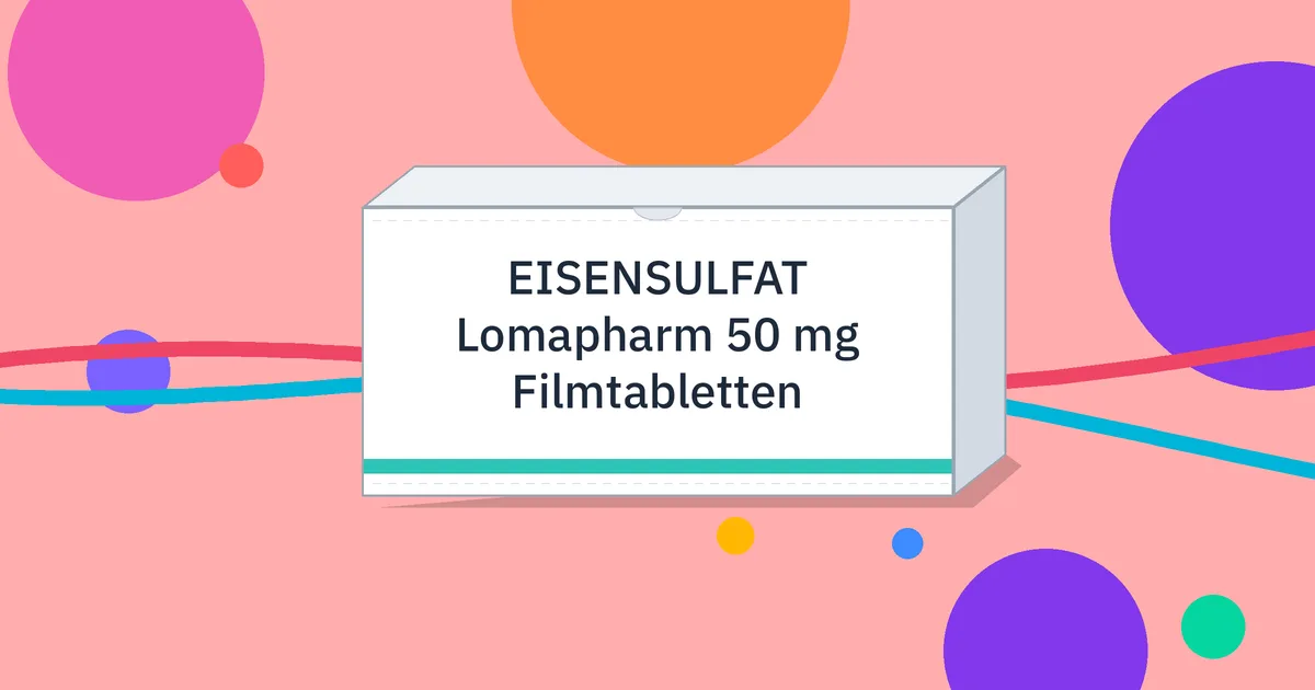 Symbolbild: Packung mit der Aufschrift EISENSULFAT Lomapharm 50 mg Filmtabletten (PZN 01713392) – Verfügbarkeit und Bezug in Apotheken in Frankfurt am Main