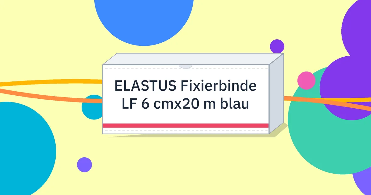 Symbolbild: Packung mit der Aufschrift ELASTUS Fixierbinde LF 6 cmx20 m blau (PZN 16331118) – Verfügbarkeit und Bezug in Apotheken in Frankfurt am Main