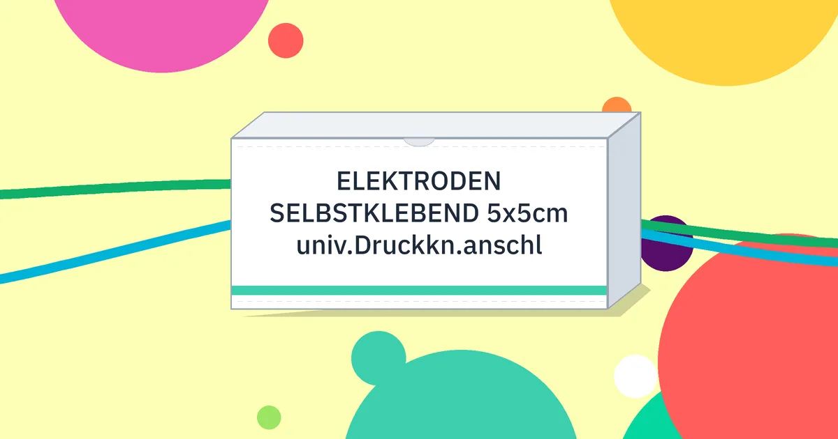 Symbolbild: Packung mit der Aufschrift ELEKTRODEN SELBSTKLEBEND 5x5cm univ.Druckkn.anschl (PZN 17871638) – Verfügbarkeit und Bezug in Apotheken in Frankfurt am Main
