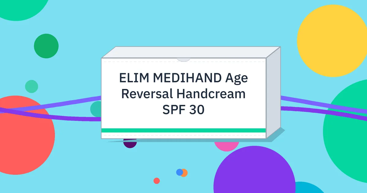 Symbolbild: Packung mit der Aufschrift ELIM MEDIHAND Age Reversal Handcream SPF 30 (PZN 15197505) – Verfügbarkeit und Bezug in Apotheken in Frankfurt am Main