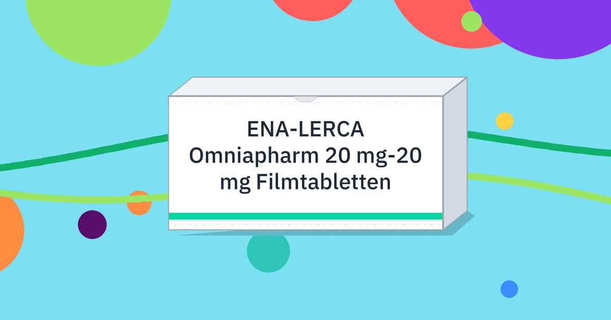Symbolbild: Packung mit der Aufschrift ENA-LERCA Omniapharm 20 mg-20 mg Filmtabletten (PZN 12421089) – Verfügbarkeit und Bezug in Apotheken in Frankfurt am Main