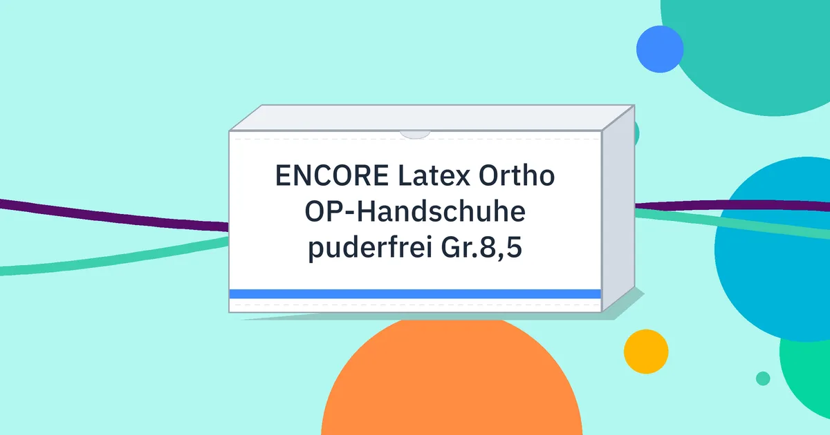 Symbolbild: Packung mit der Aufschrift ENCORE Latex Ortho OP-Handschuhe puderfrei Gr.8,5 (PZN 13164068) – Verfügbarkeit und Bezug in Apotheken in Frankfurt am Main
