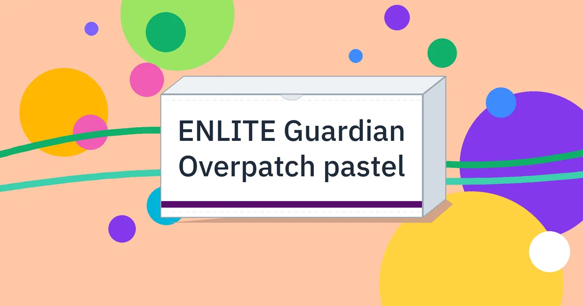 Symbolbild: Packung mit der Aufschrift ENLITE Guardian Overpatch pastel (PZN 19865441) – Verfügbarkeit und Bezug in Apotheken in Frankfurt am Main